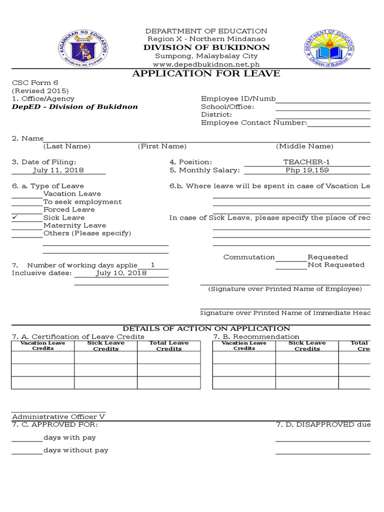 CSC Form6 | PDF | Sick Leave | Social Institutions
