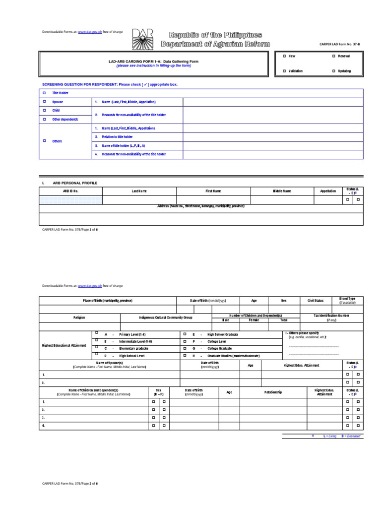 CARPER LAD Form No. 37B ARB Profiling Form | PDF | Economies | Business