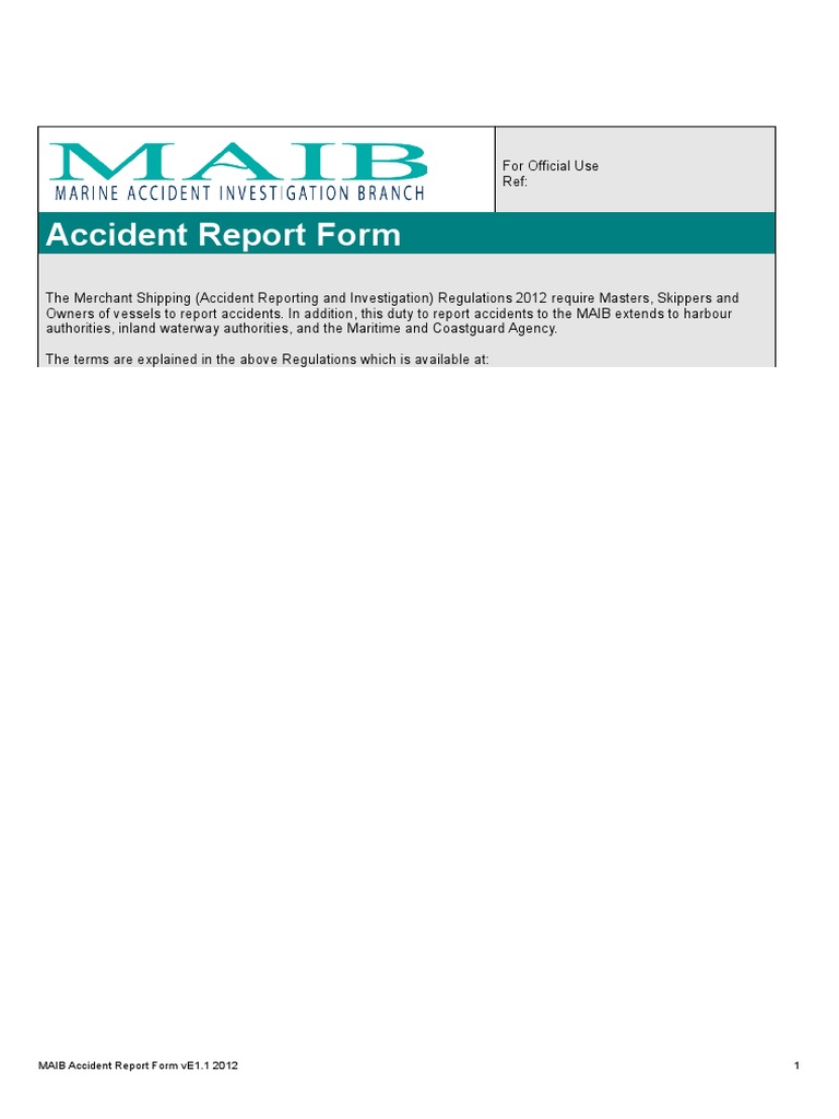 Reporting Accidents at Sea: Completing the MAIB Accident Report Form | PDF | Sea Captain | Shipping