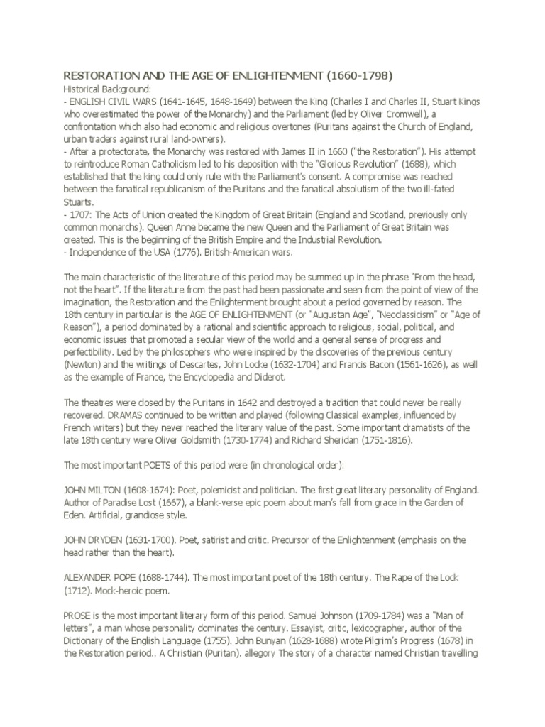 Restoration and The Age of Enlightenment | PDF | Whigs (British ...