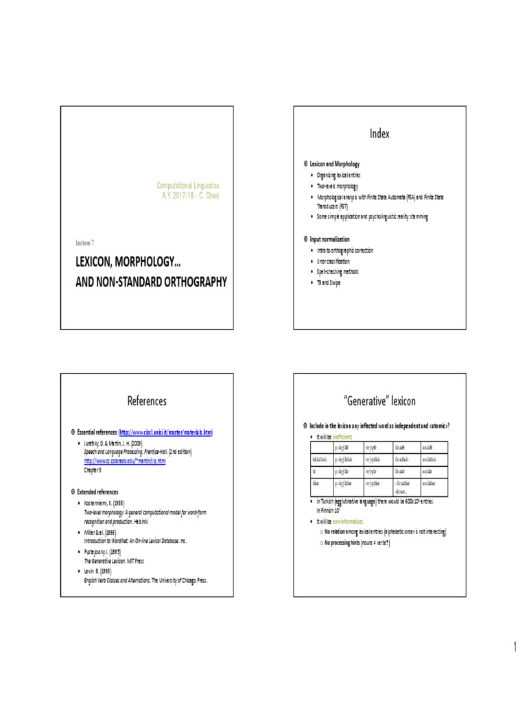 Lexicon, Morphology and Non Standard Orthography: Index | Download Free PDF | Lexicon ...