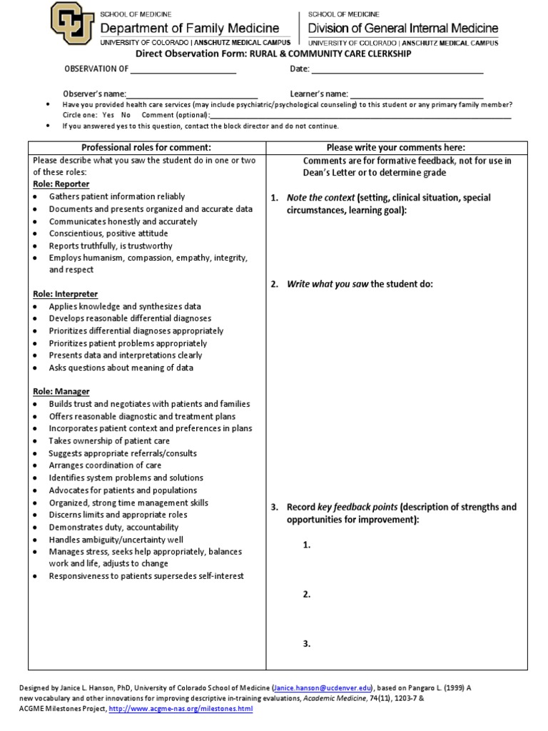 Direct Observation Form for Medical Training | PDF | Medical Diagnosis ...