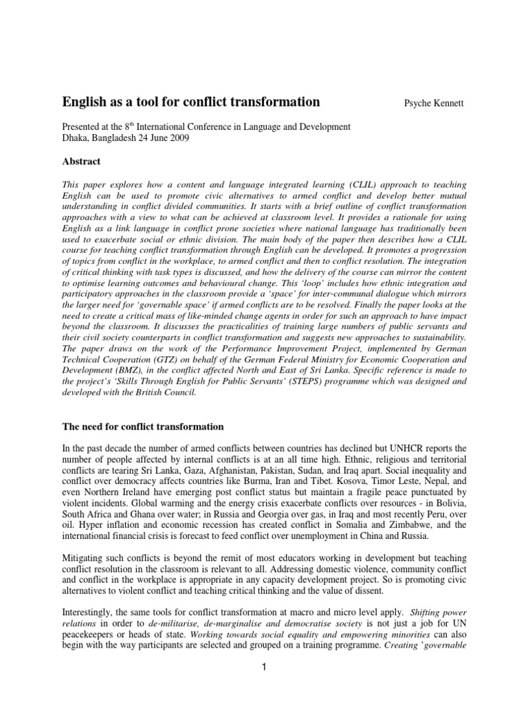 English As A Tool For Conflict Transformation | PDF | Critical Thinking ...