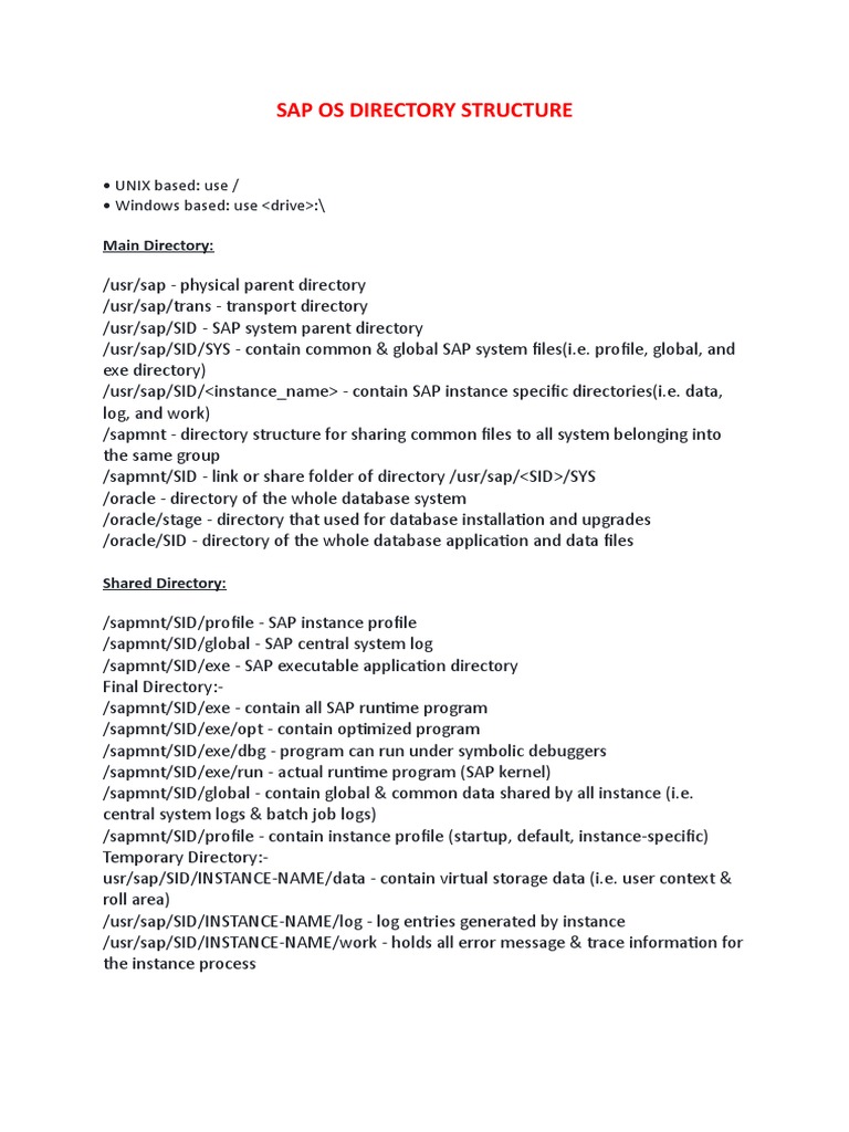 Sap Os Directory Structure | PDF | Directory (Computing) | Oracle Database