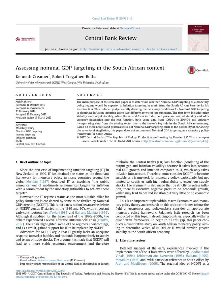 Assessing Nominal GDP Targeting in The South African C 2017 Central ...