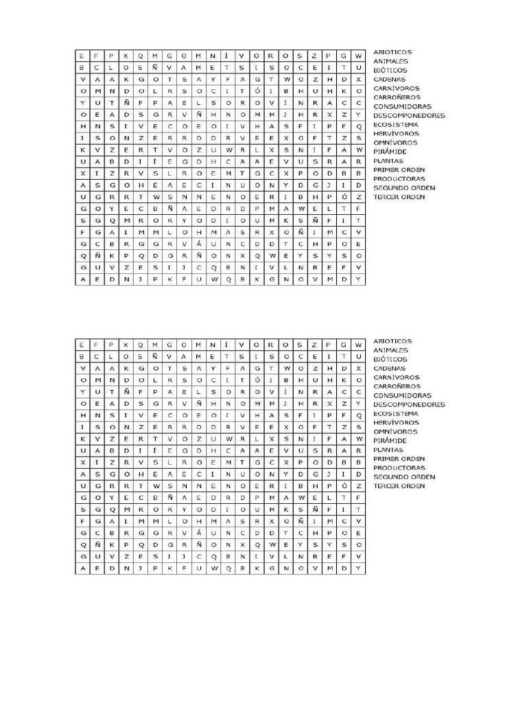 Sopa de Letras Cadenas y Tramas Alimentarias | PDF