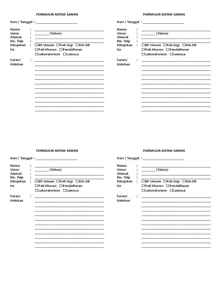 Formulir Kotak Saran | PDF