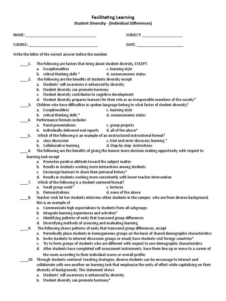 Individual Differences MCQ | PDF | Education Theory | Learning