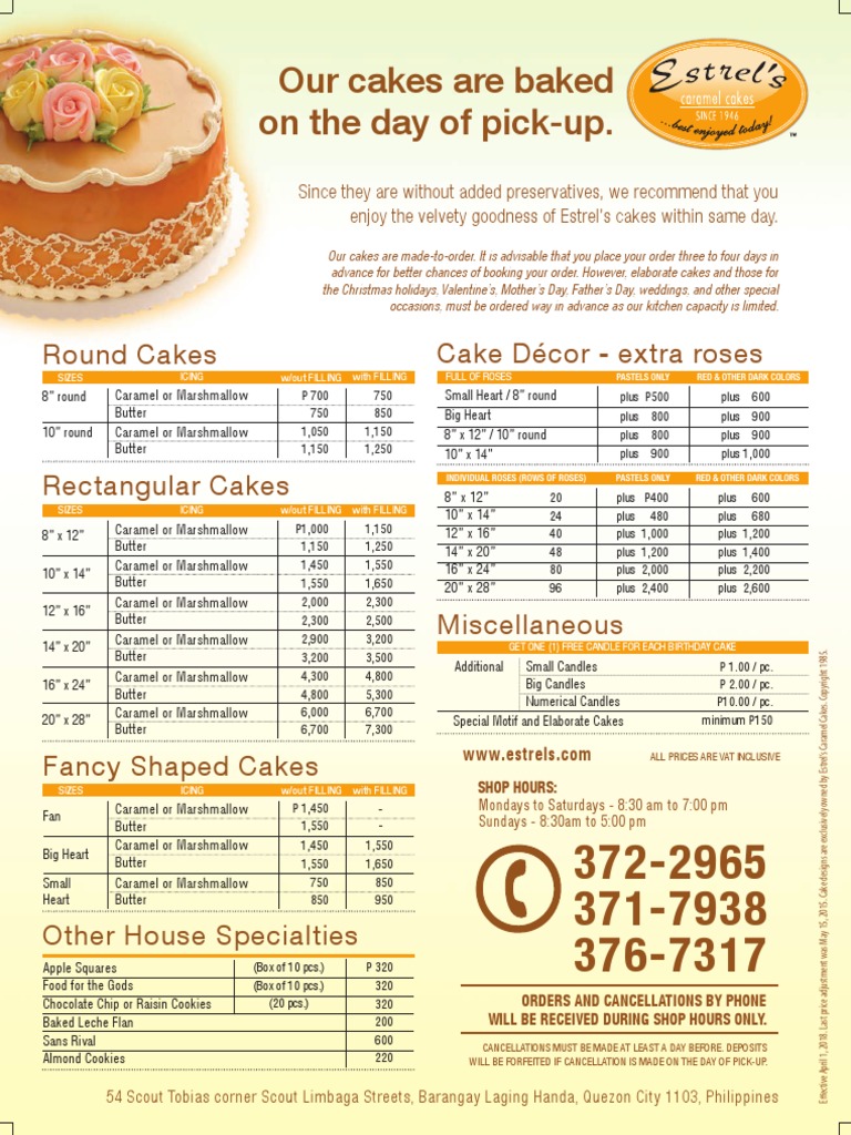 Estrels Menu Price List 2018 | PDF