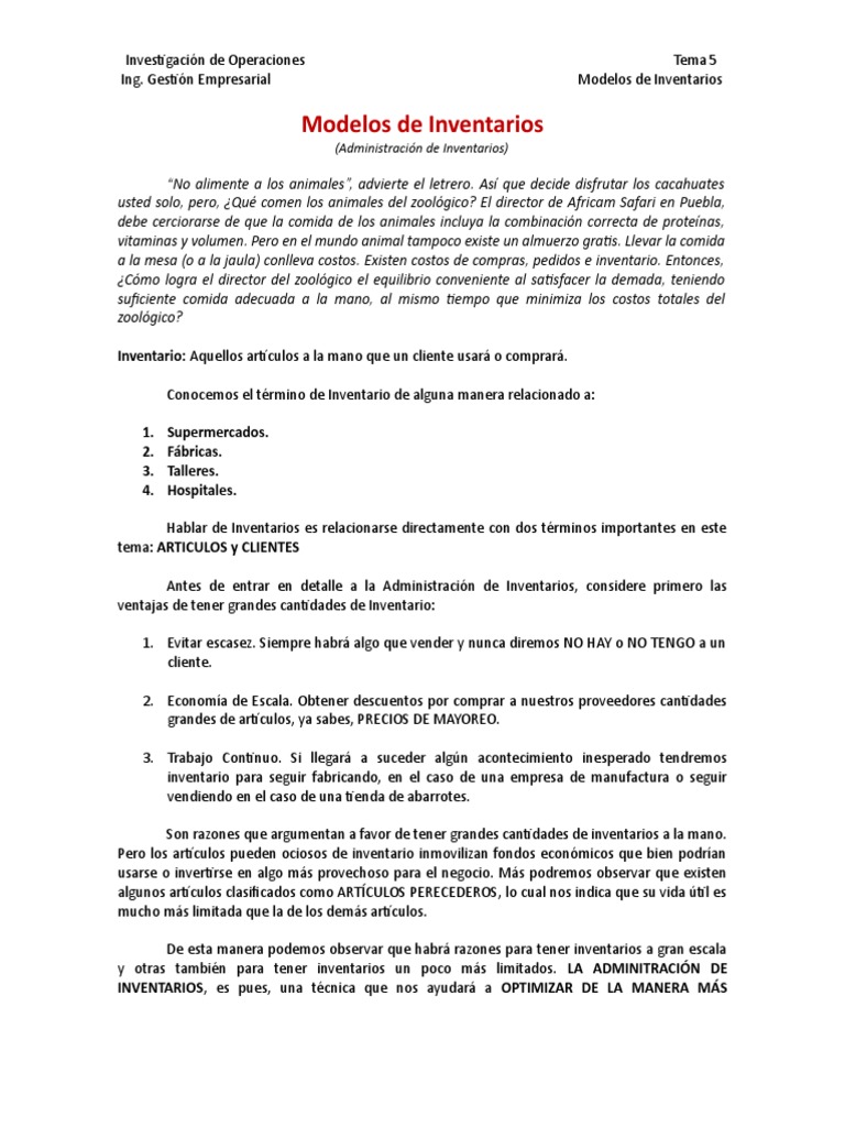 Modelo de Inventarios | Inventario | La investigación de operaciones