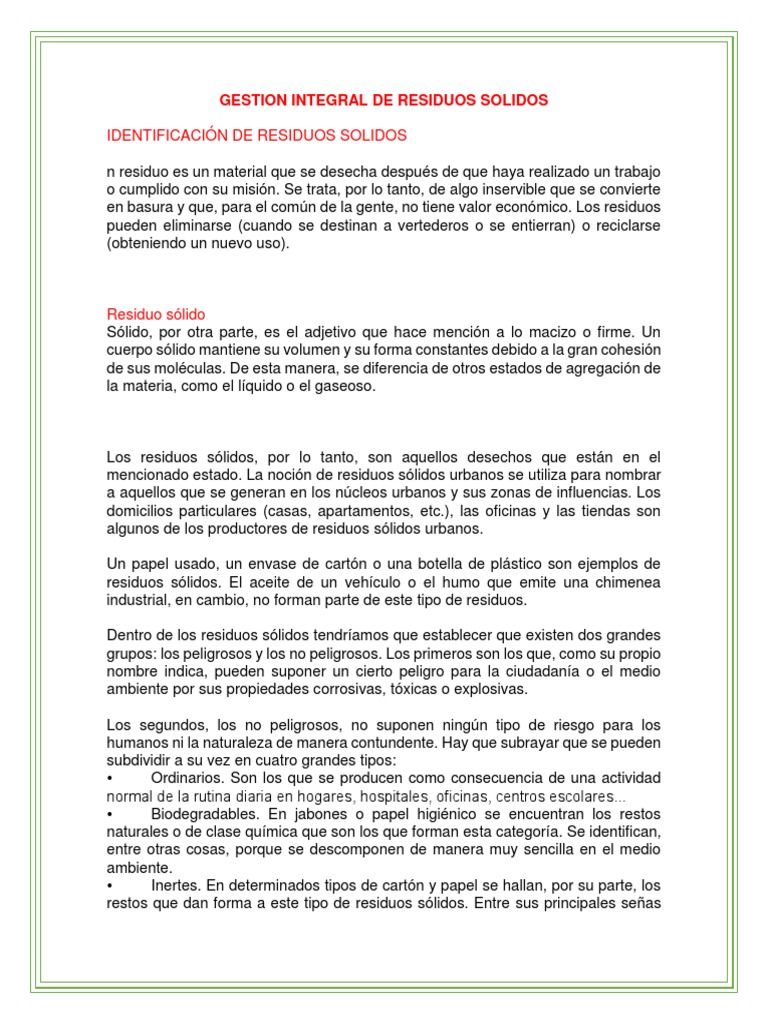Gestion Integral de Residuos Solidos | PDF | Compost | Tanque séptico