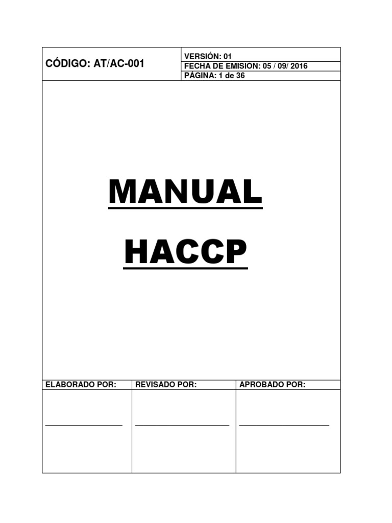 Manual Haccp: CÓDIGO: AT/AC-001 | PDF | Análisis de Riesgo y Puntos Críticos de Control | Naturaleza