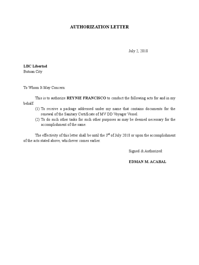Authorization Letter | PDF