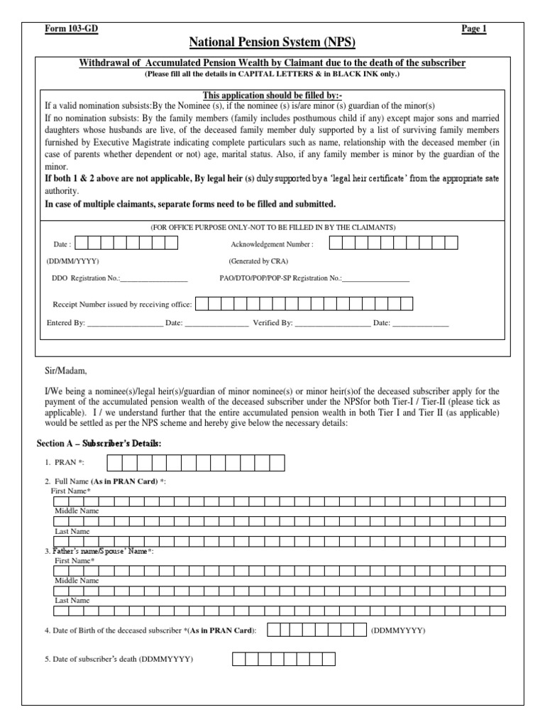 NPS-103 - Death Withdrawal Form | PDF | Identity Document | Government Information