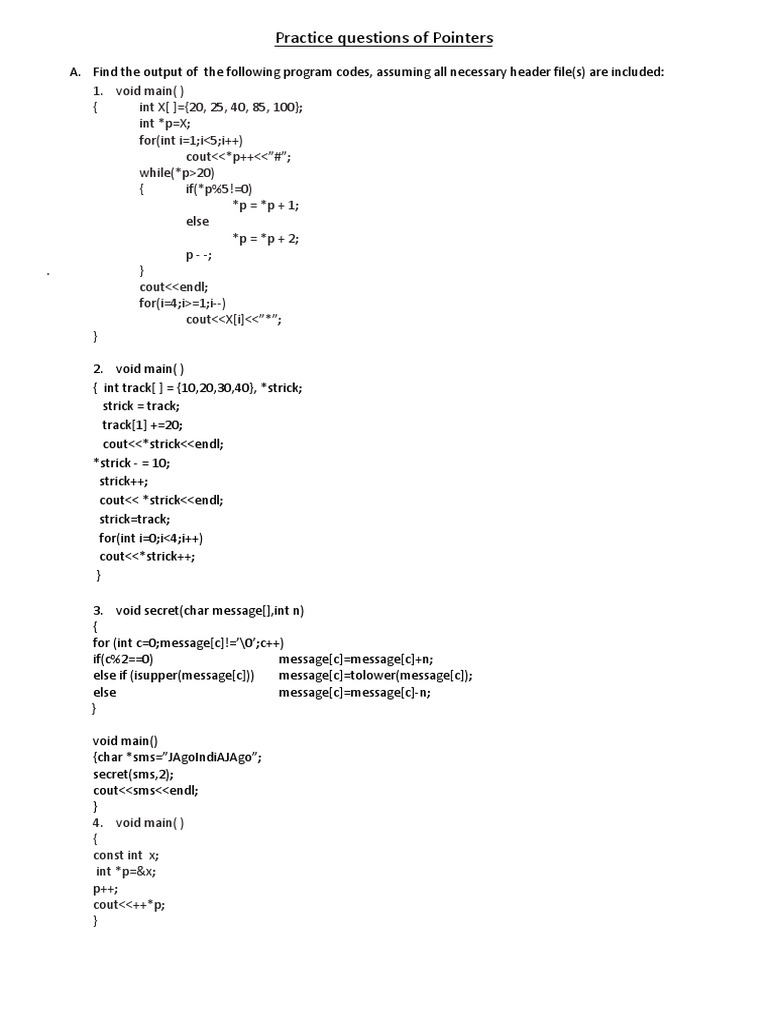 Pointer Practice Questions and Solutions | PDF | Programming Paradigms ...