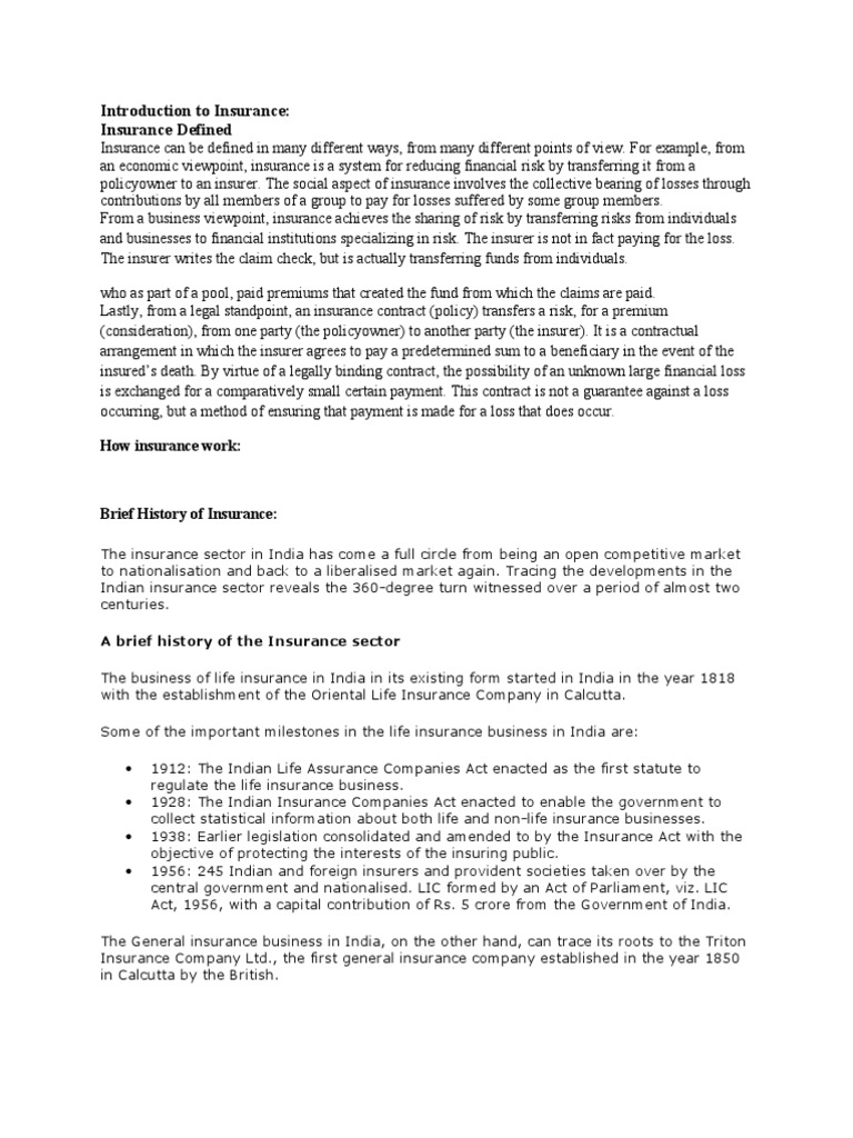 Introduction To Insurance: Insurance Defined | PDF | Insurance | Risk