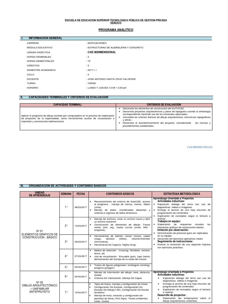 Silabus Cad Bidimensional | PDF | Dibujo | Aprendizaje