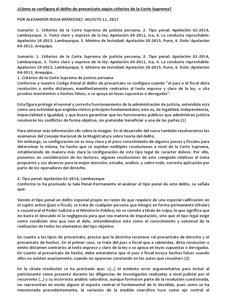 Cómo Se Configura El Delito de Prevaricato Según Criterios de La Corte ...