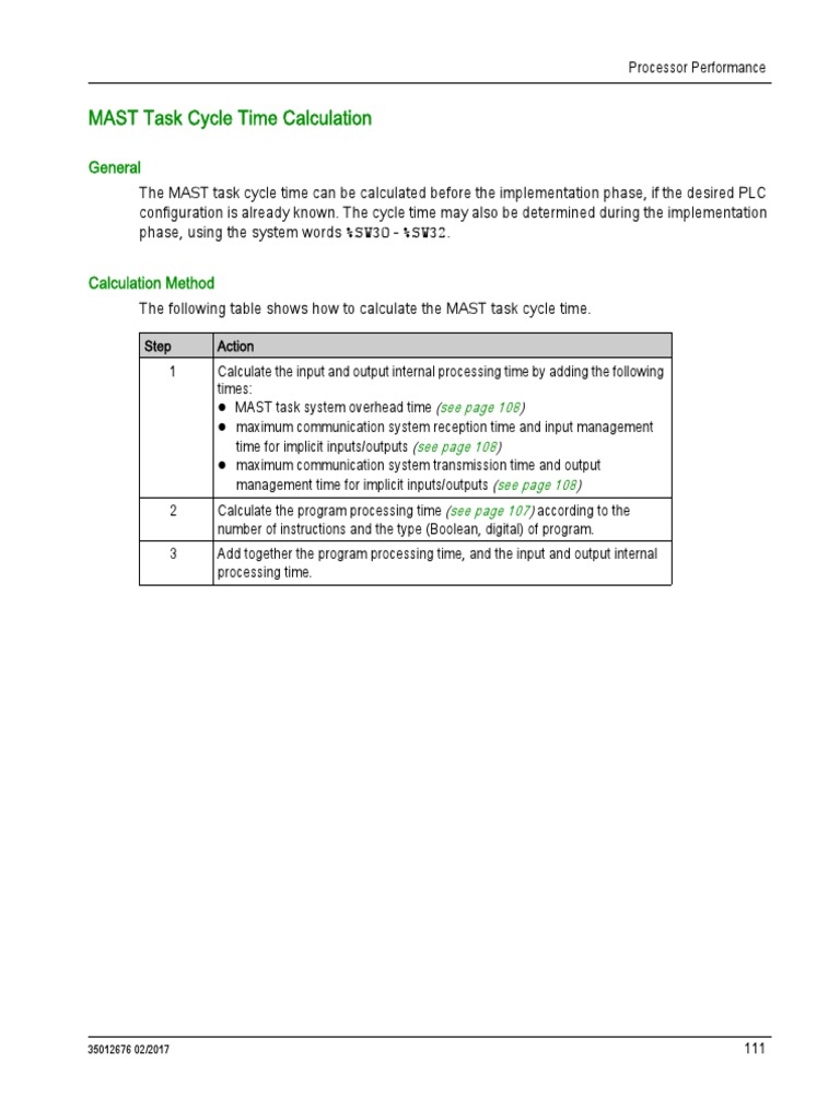 MAST Task Cycle Time Calculation: General | PDF | Central Processing ...
