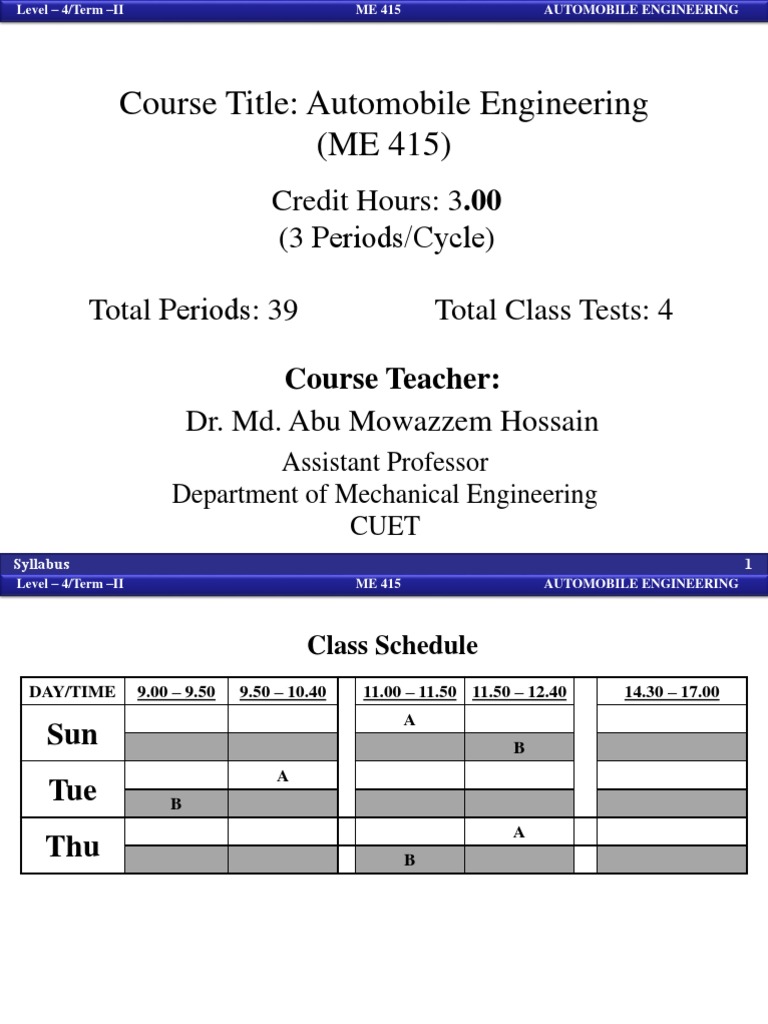 Automobile Engineering Syllabus ME 415 | PDF | Transmission (Mechanics ...