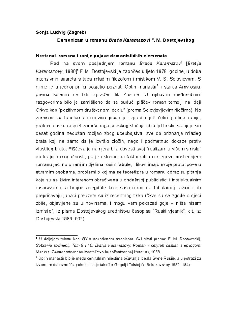 Demonizam U Romanu Braca Karamazovi | PDF