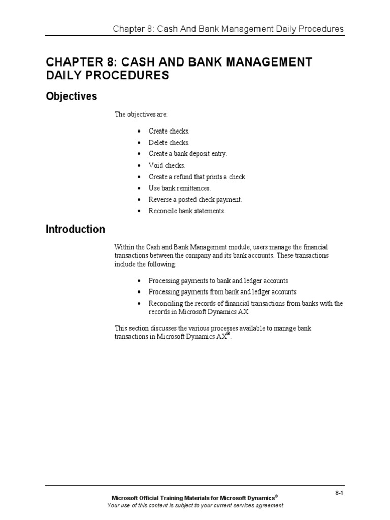 Chapter 8: Cash and Bank Management Daily Procedures: Objectives | PDF ...