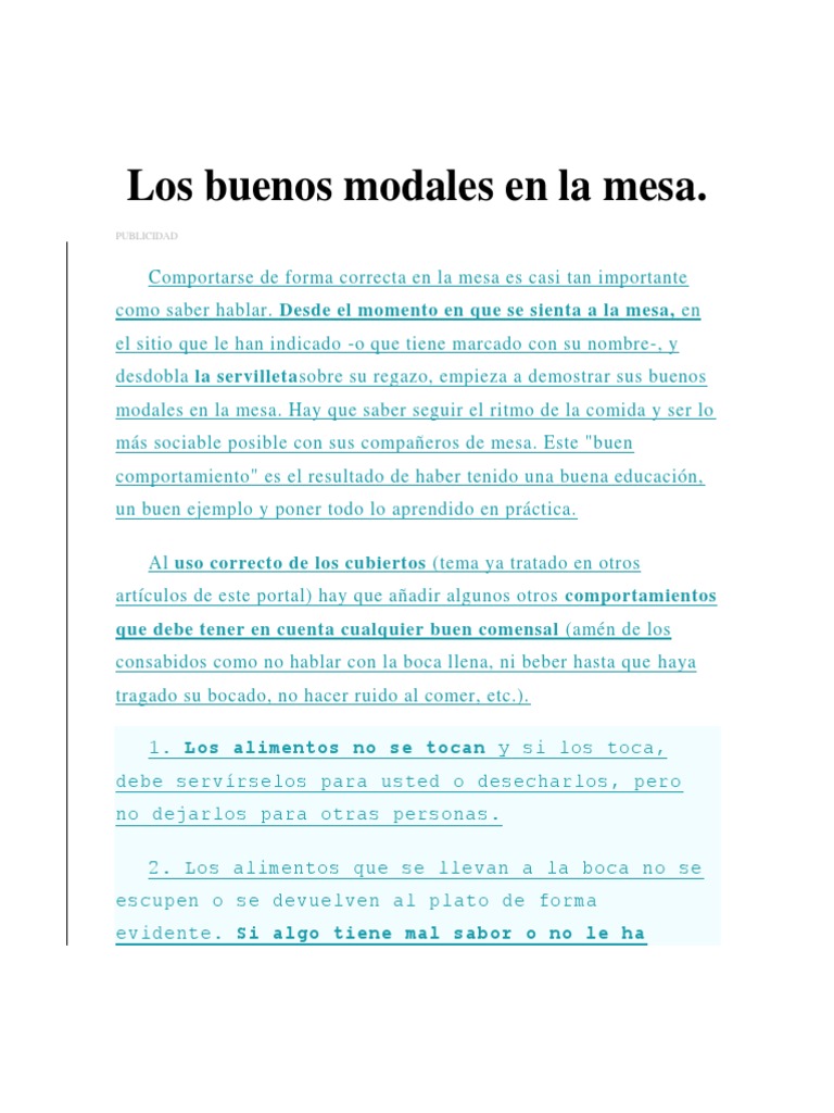 Los Buenos Modales en La Mesa | PDF | Ocio