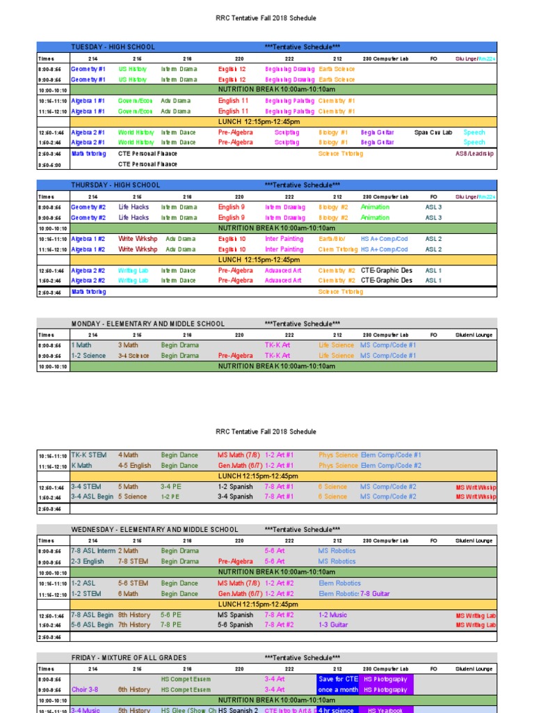 RRC Tentative Fall 2018 Schedule - Sheet1 | PDF | Academia | Science And Technology