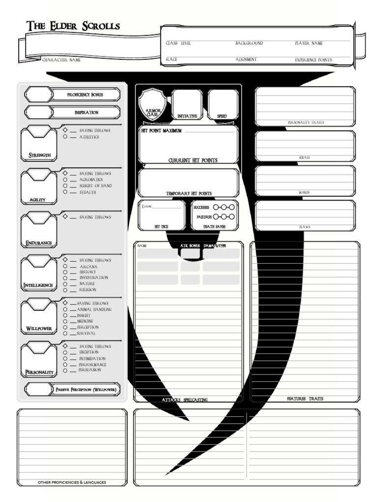 Elder Scrolls Character Sheet - Dan Schaeffer | PDF | Entertainment ...