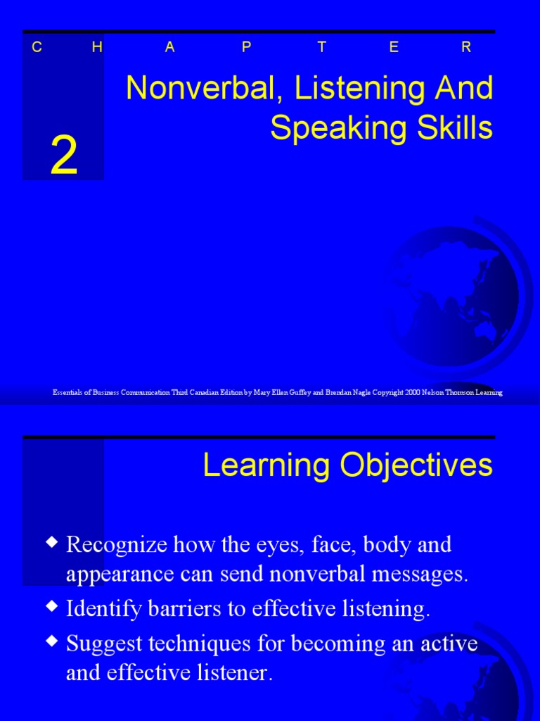 Nonverbal, Listening and Speaking Skills | PDF | Nonverbal ...