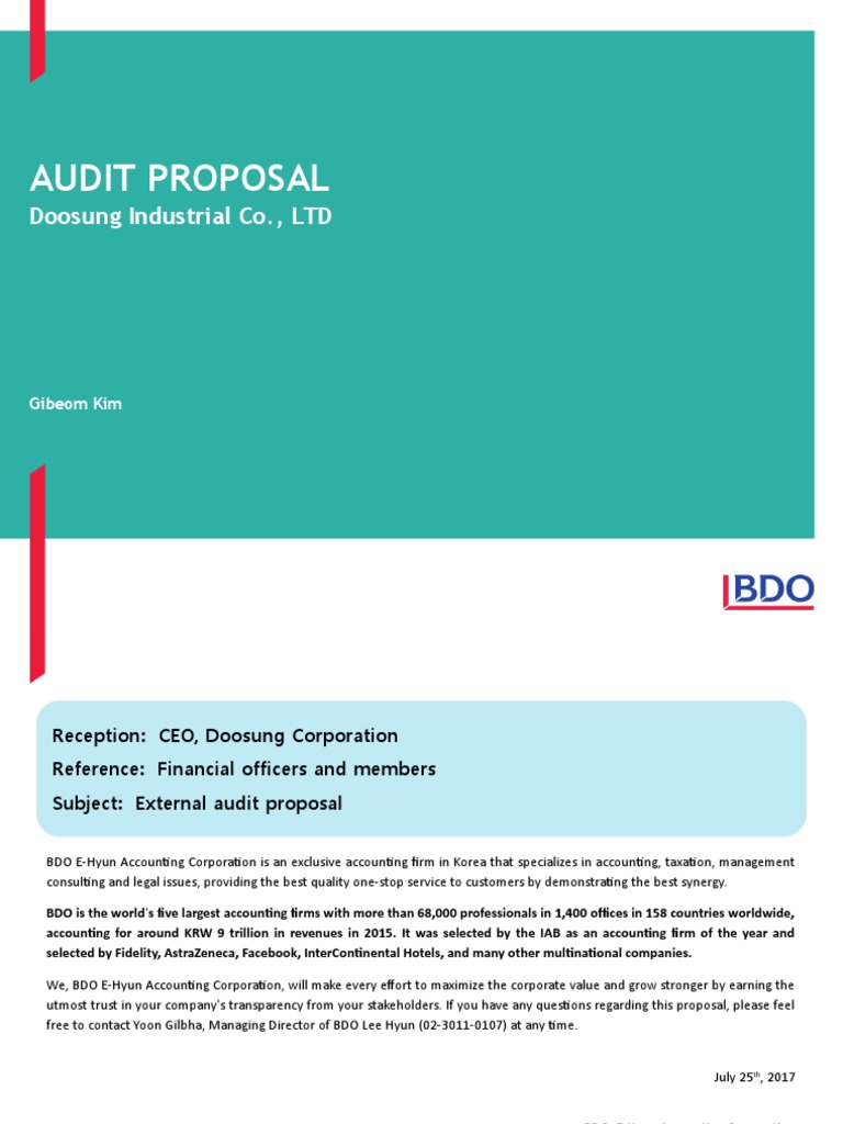 Audit Proposal Doosung Industry Bdo Korea Utd | PDF