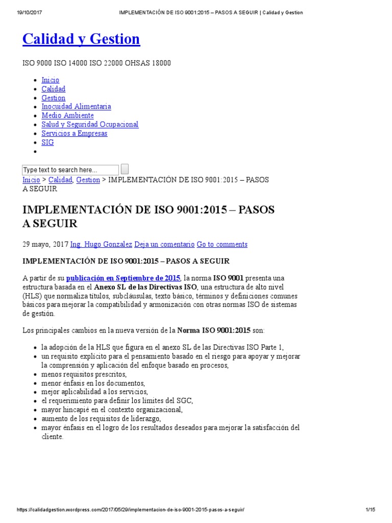 Implementación de Iso 9001 - 2015 - Pasos A Seguir - Calidad y Gestion | PDF | Calidad ...