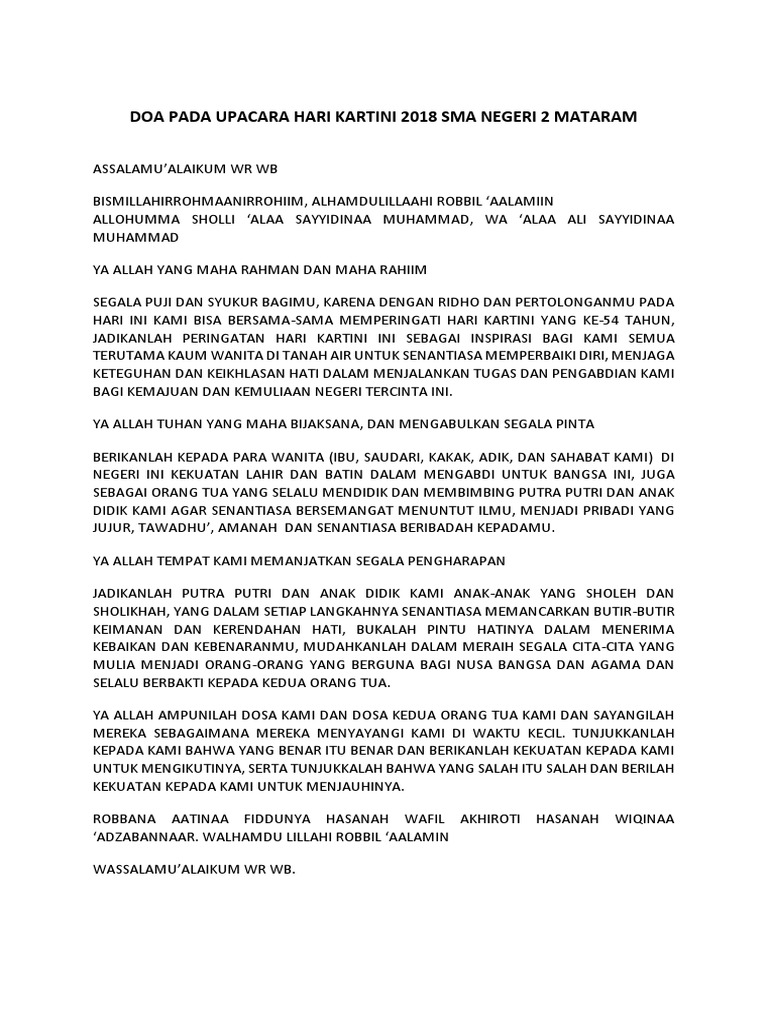 Draft - Doa Pada Upacara Hari Kartini 2014 | PDF