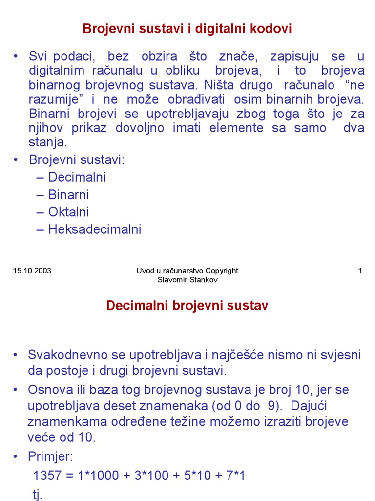 Brojevni Sustavi I Digitalni Kodovi | PDF