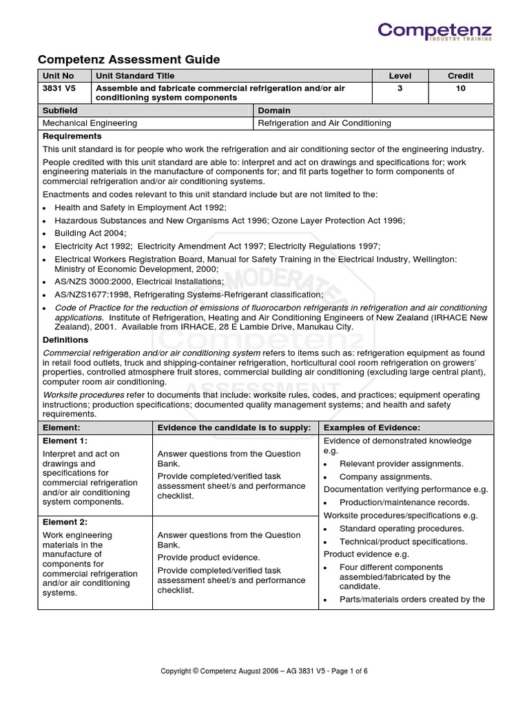 Competenz Assessment Guide | PDF | Specification (Technical Standard) | Air Conditioning