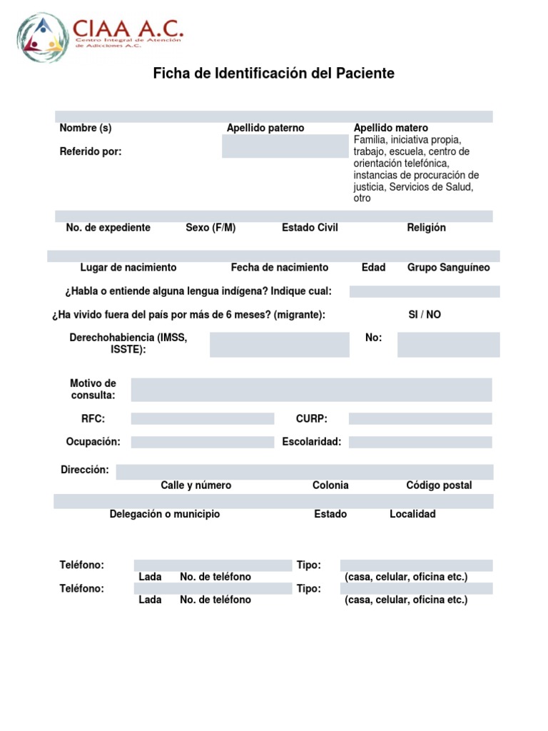 Ficha de Identificación Del Paciente 01 | PDF | Apellido | Familia