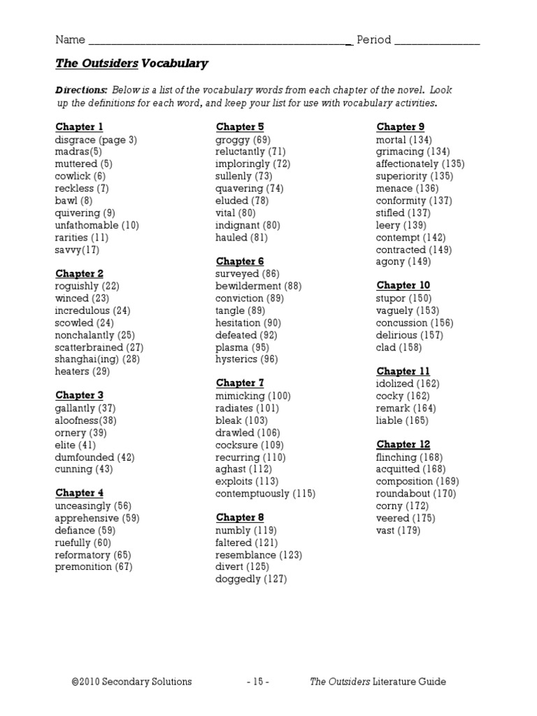 The Outsiders Vocabulary Per Chapter | PDF