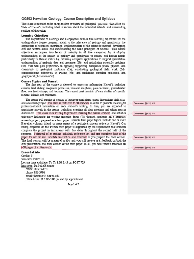 GG402 Hawaiian Geology: Course Description and Syllabus: Learning ...