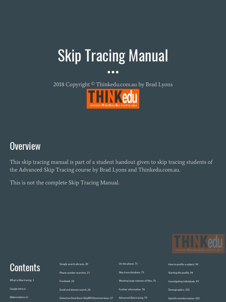 Skip Tracing Manual 2018 | PDF | Internet | Information Technology