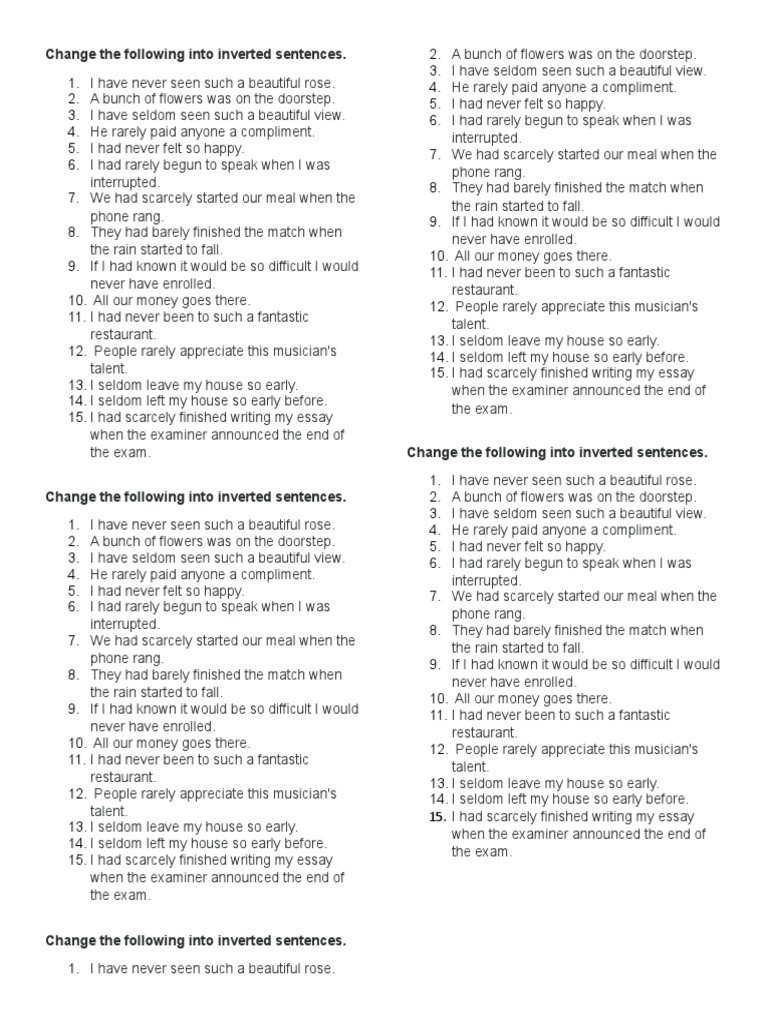 Inverted Sentences: Exploring Grammar Transformations | PDF