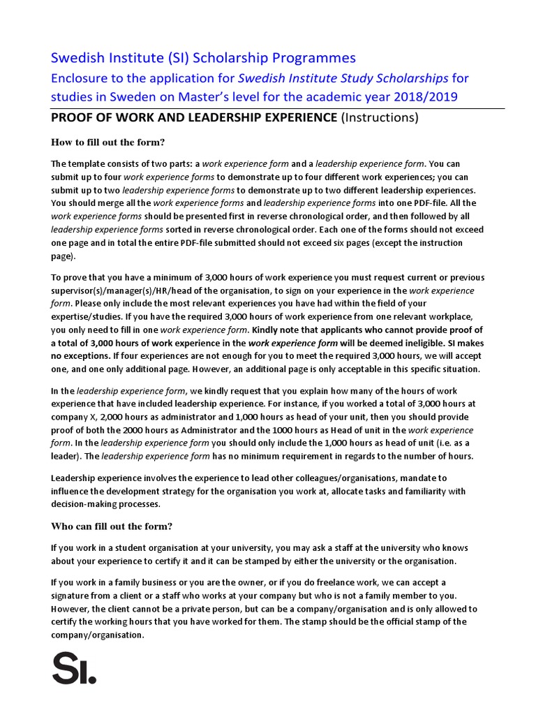 Proof of Work and Leadership Experience Template Siss 2018 2019 | PDF ...