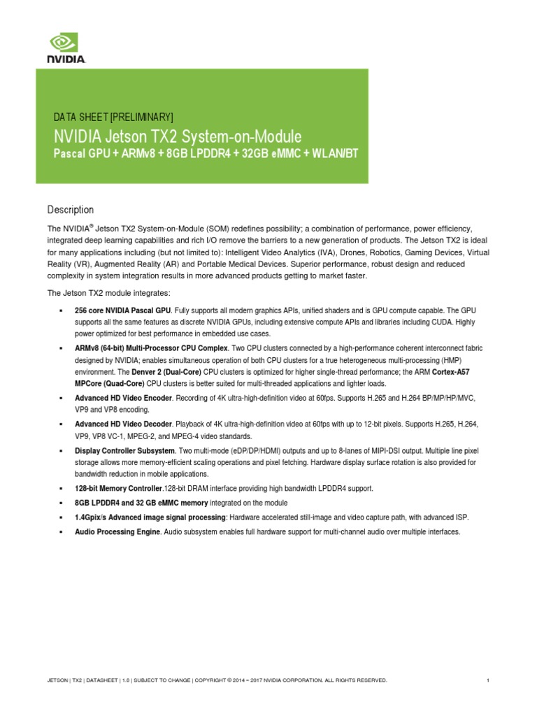 Data Sheet - Nvidia Jetson Tx2 System-On-module | PDF | Cpu Cache ...