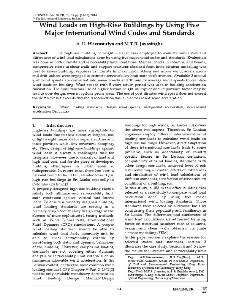 Wind Loads On High Rise Based On Major International Wind Codes PDF ...