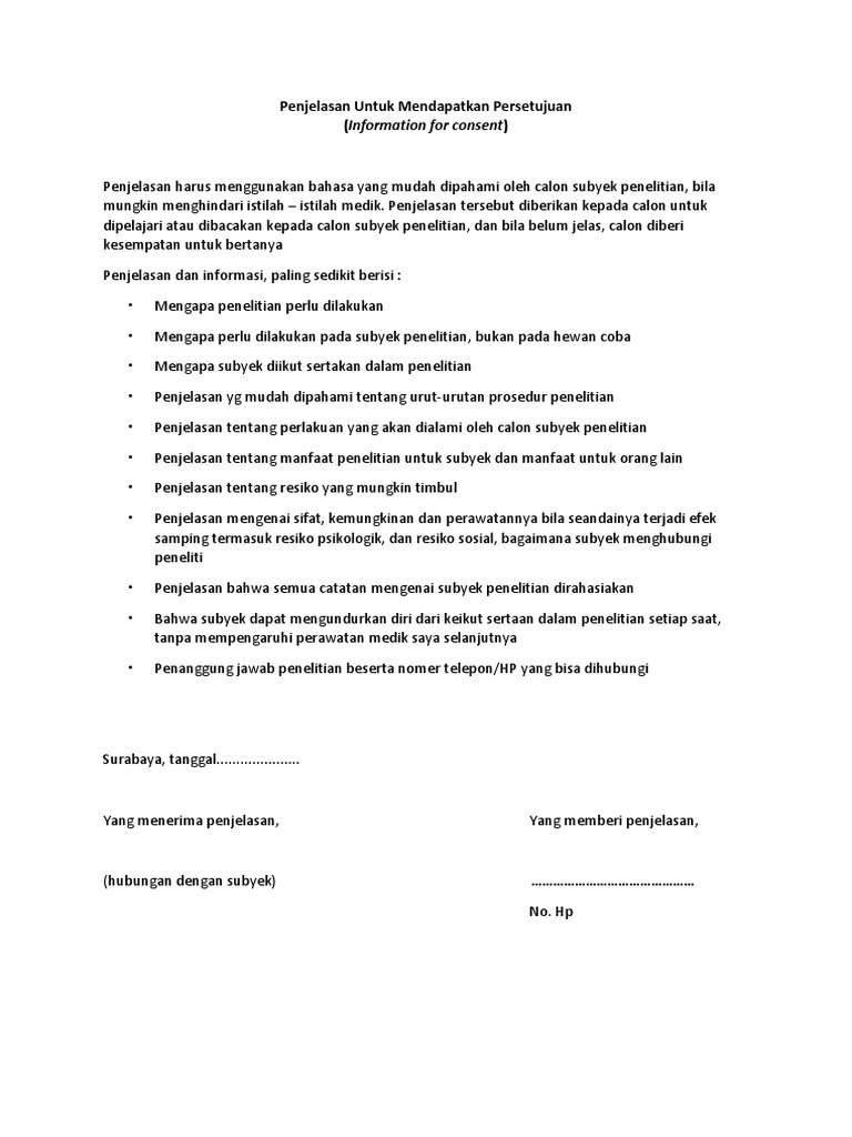 Contoh Format Inform Dan Informed Consent 1 | PDF