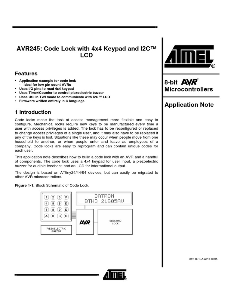 Atmel-Code Lock With 4x4 Keypad and I2C™ LCD | PDF | Input/Output | Personal Identification Number