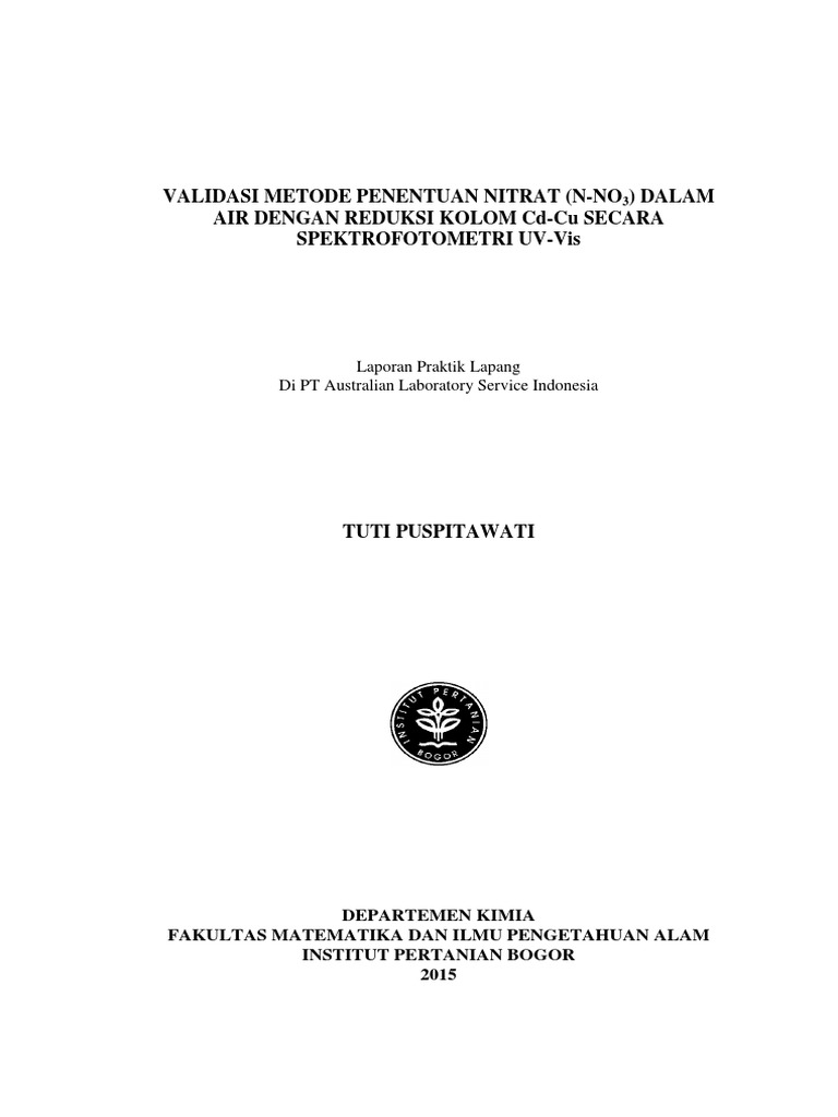 VALIDASI METODE PENENTUAN NITRAT (N-NO3) DALAM AIR DENGAN REDUKSI KOLOM ...