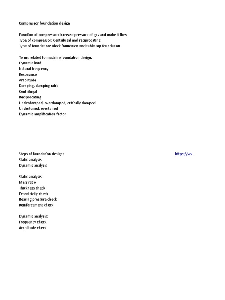 Compressor Foundation Design - Introduction | PDF