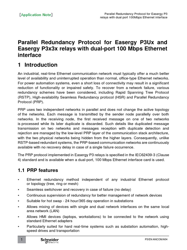 P3 - EN - AN - A004 Parallel Redundancy Protocol For Easergy P3 | PDF ...