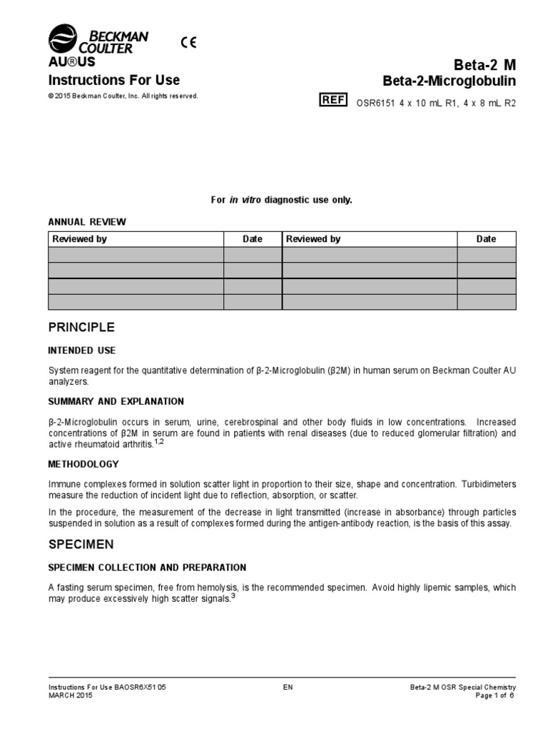 EN - Beta-2 M OSR Special Chemistry | PDF | Calibration | Sodium