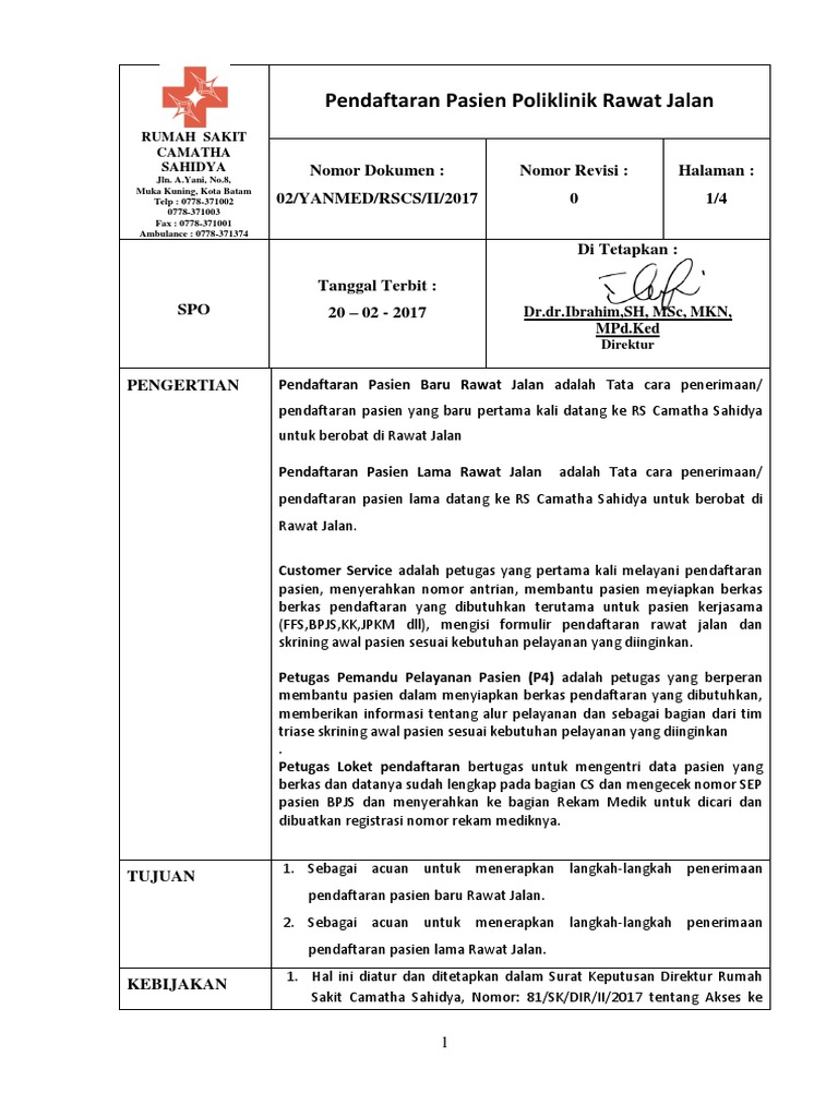 Pendaftaran Pasien Rawat Jalan RS Camatha | PDF